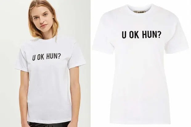 U OK Hun? Slogan Tee In White With Black Print – Love